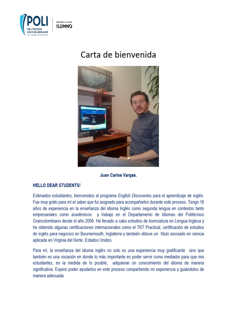 Bienvenida al Programa de Inglés | PDF | Estudios de idiomas extranjeros