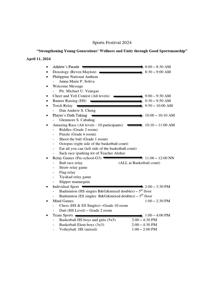 Sports Festival 2024 Schedule & Events | PDF | Multi Sport Events | Sports
