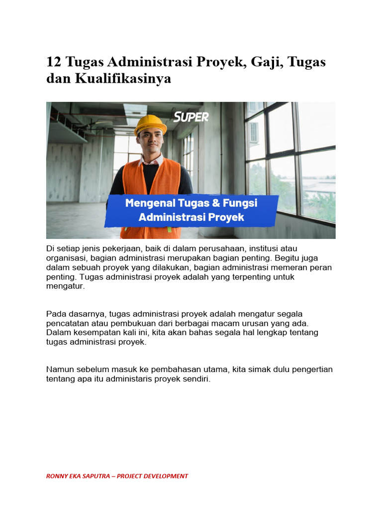 12 Tugas Administrasi Proyek | PDF