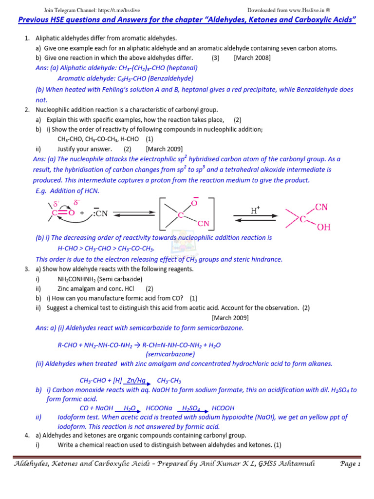 Hsslive-12. Aldehydes, Ketones & Carboxylic Acids | PDF | Aldehyde | Ester