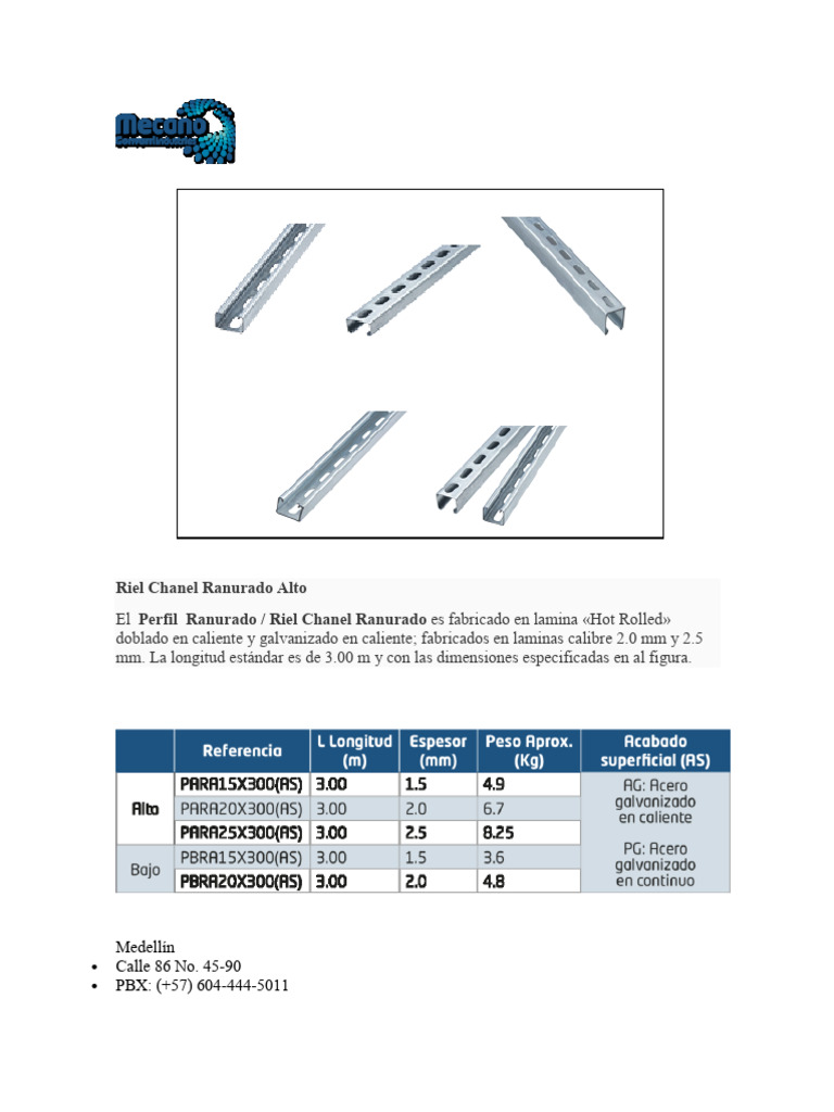 Ficha Tecnica Riel Chanel Ranurado | PDF