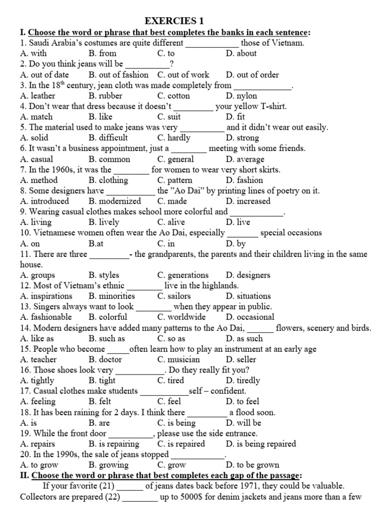 Exercise - Unit 2 | PDF | Jeans | Clothing