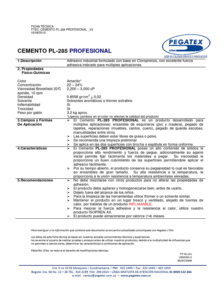 Ficha Tecnica Pegante | PDF