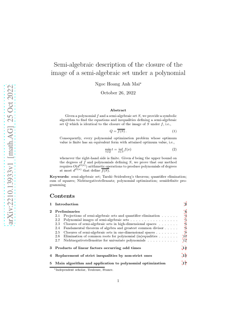 Semi-Algebraic Description of The Closure of The I | PDF | Polynomial | Algebraic Geometry