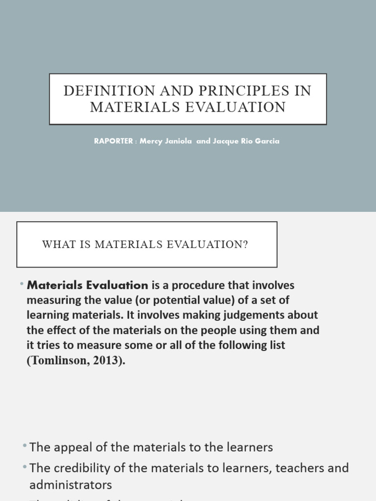 Definition and Principles of Materials Evaluation | PDF | Learning | Evaluation