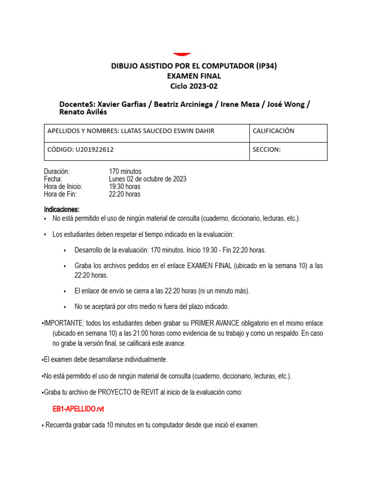 Examen Final Dibujo Asistido | PDF