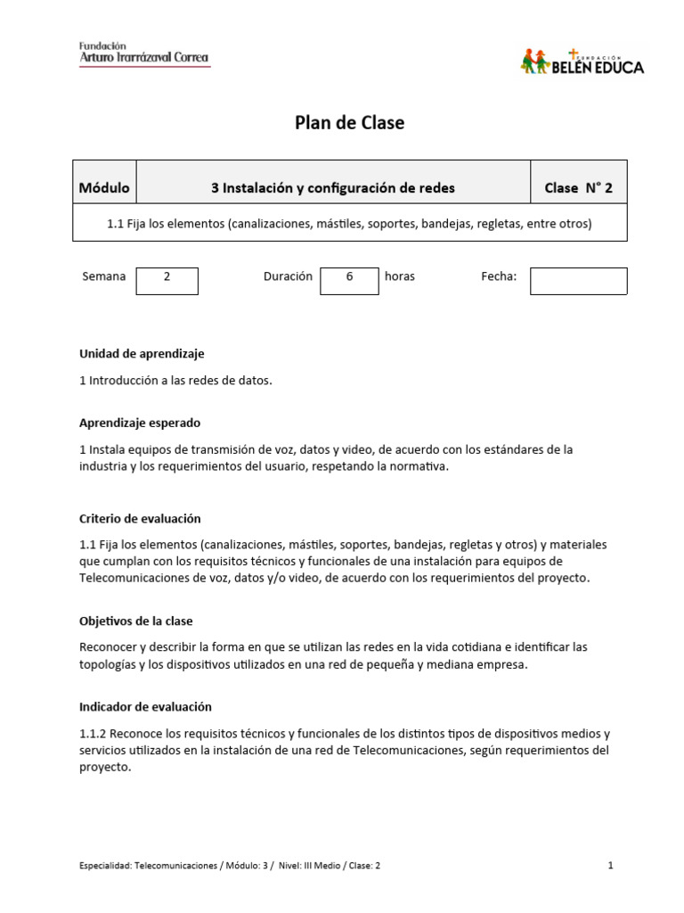 T-33-02-1 Plan de Clase 2 | PDF | Telecomunicaciones | Evaluación