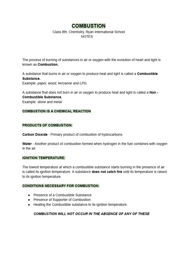 Combustion Class 8th Notes. | PDF