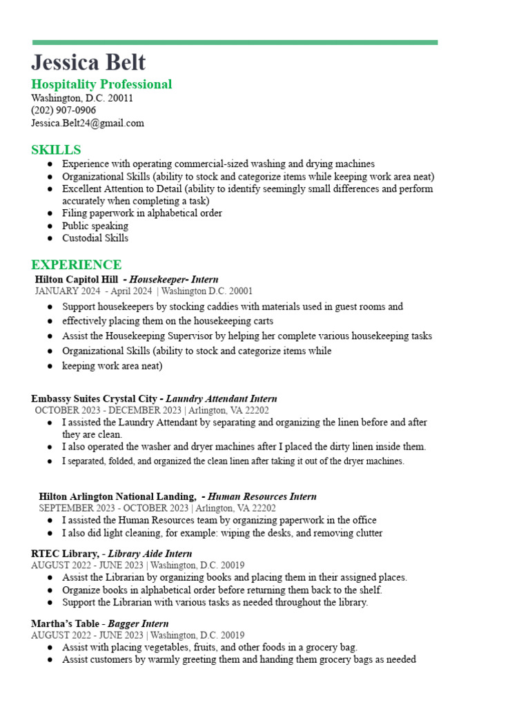 Jessica Resume 23-24 | PDF | Housekeeping | Laundry
