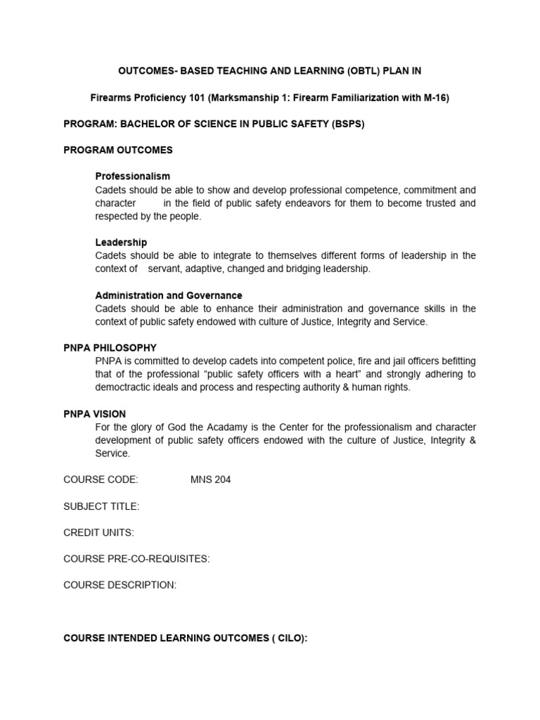 Outcomes - Based Teaching and Learning (Obtl) Plan in | PDF ...
