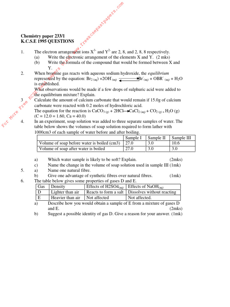 KCSE-CHEMISTRY-QUESTIONS | PDF | Gases | Acid
