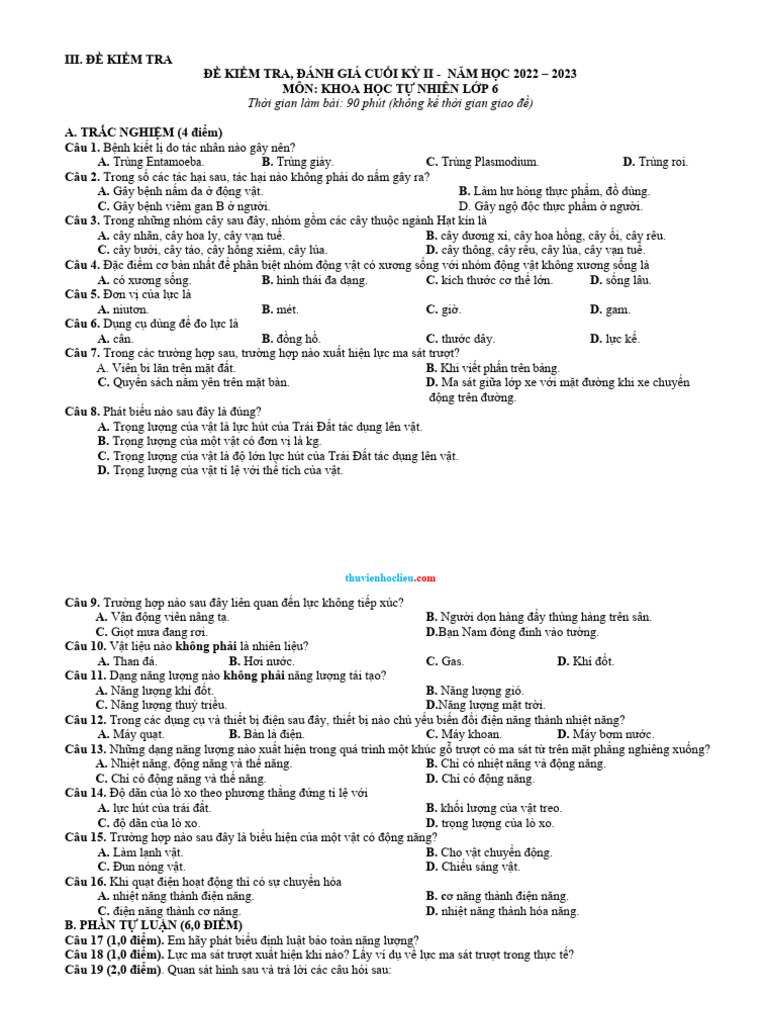 Bo de Thi HK2 KHTN 6 KNTT 22 23 | PDF