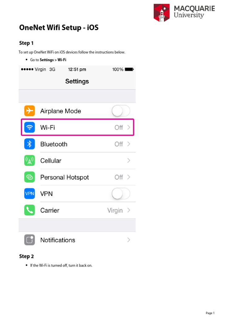 Macquarie OneNet WiFi Setup Guide | PDF