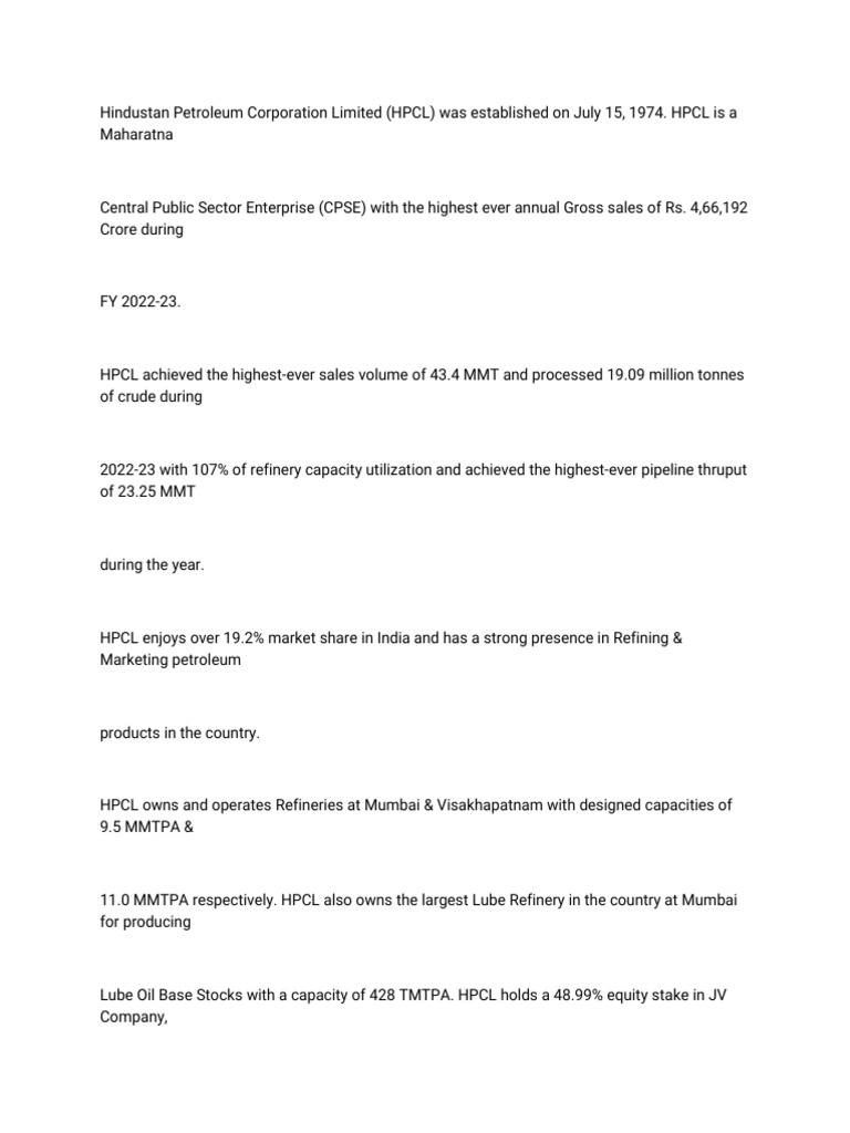 HPCL Sales and Marketing Overview | PDF | Economies