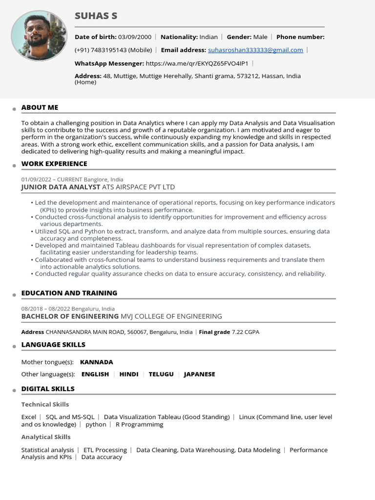 Suhas S - CV | PDF | Data Analysis | Data