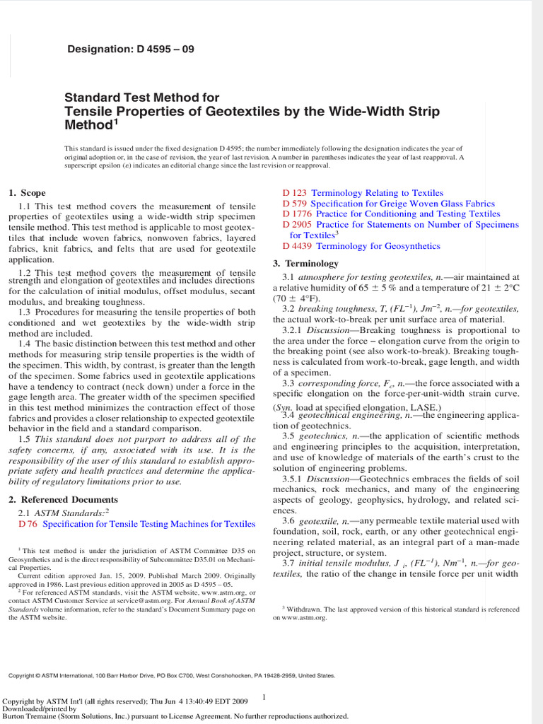 Astm d4595 09 | PDF | Deformation (Engineering) | Ultimate Tensile Strength