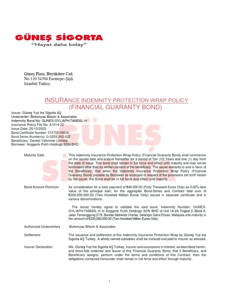 Insurance Indemnity Contract-201023E | PDF | Guarantee | Insurance