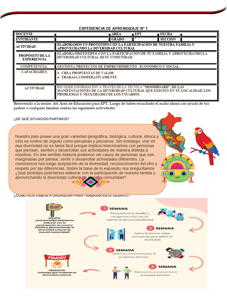 Experiencia De Aprendizaje 1 ª Ept Pdf Aprendizaje Perú