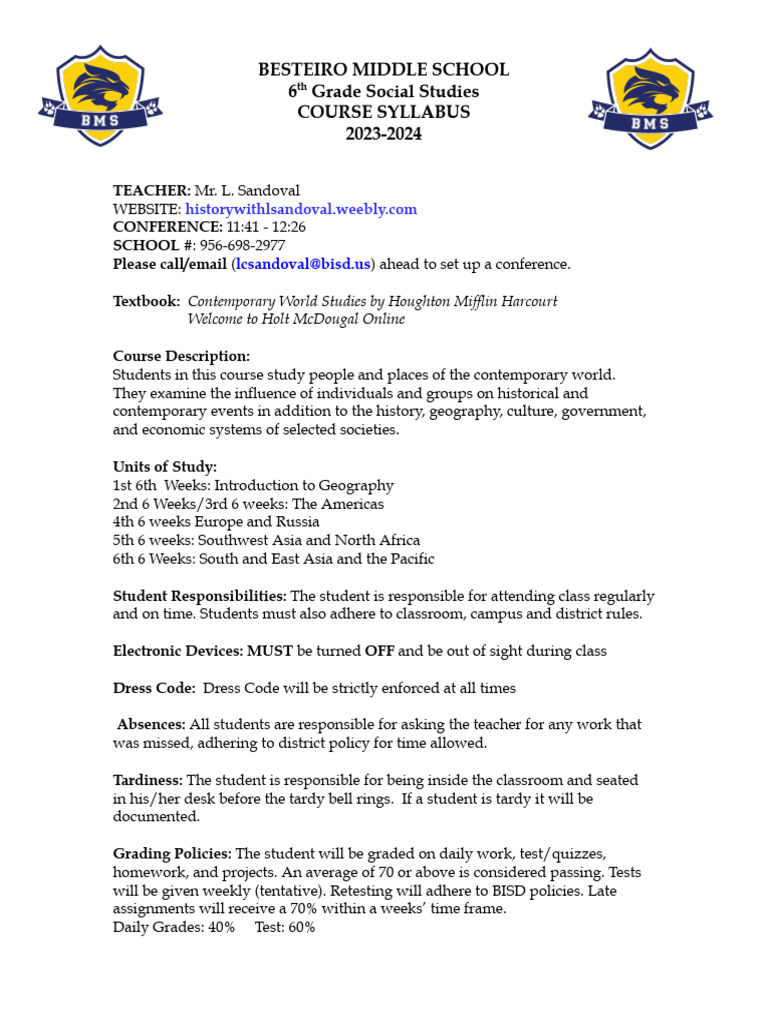 course syllabus 2022 -2023 | PDF | Teachers | Learning