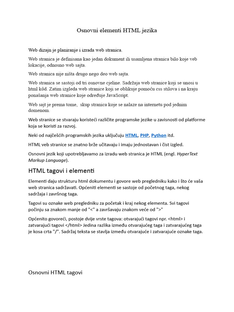 HTML Osnovne Naredbe | PDF