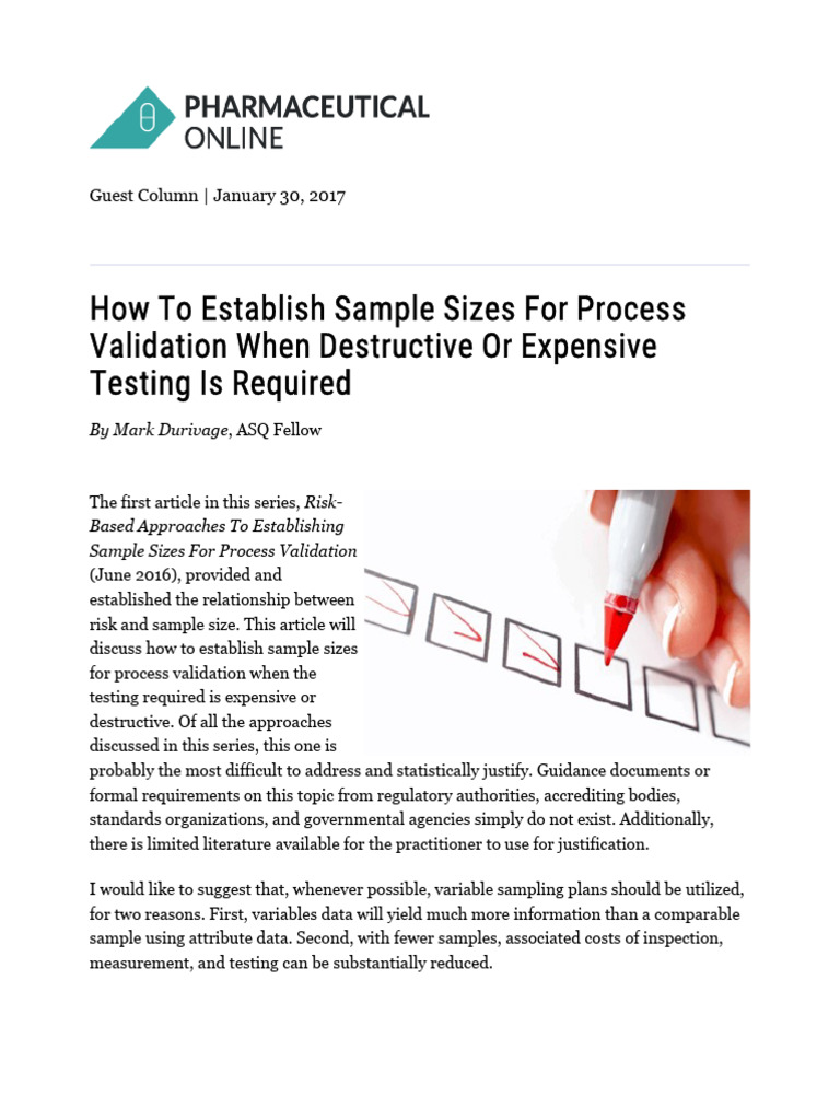 How To Establish Sample Sizes For Process Validation When Destructive Or... | PDF | Sampling ...