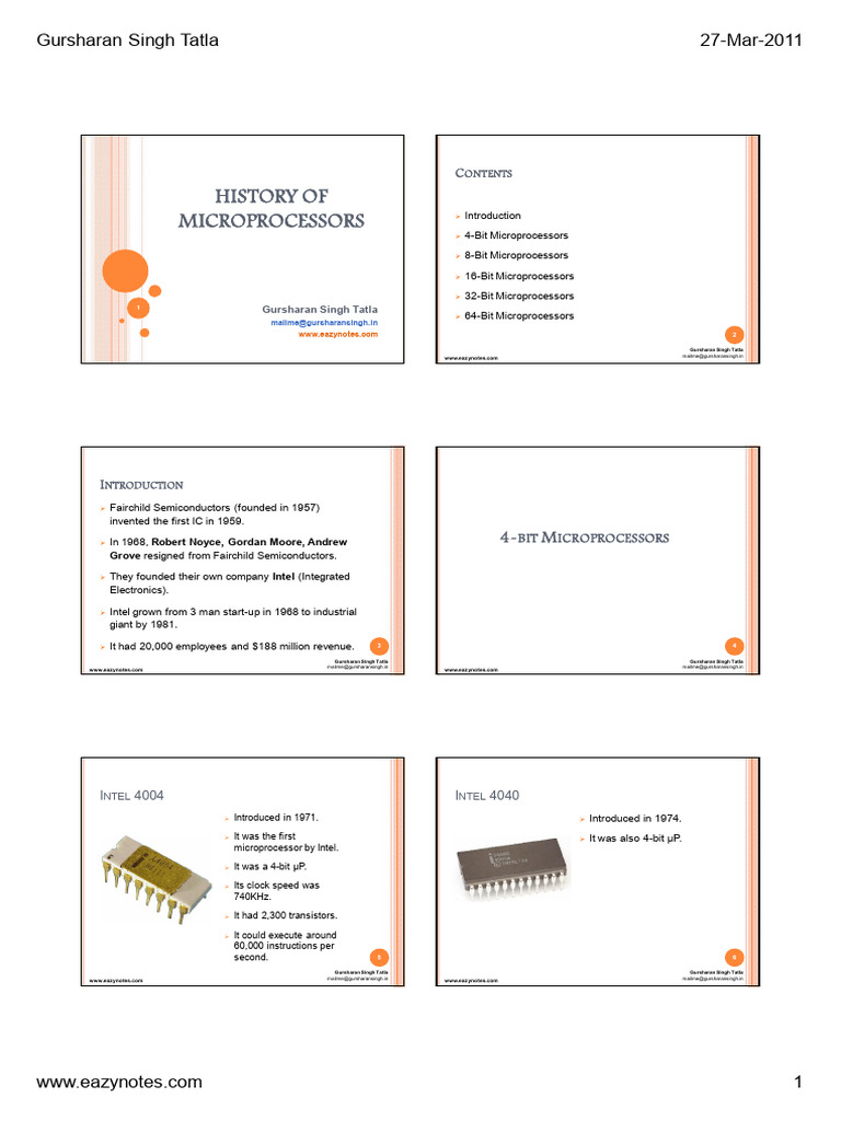 History of Microprocessors Handouts | PDF | Microprocessor | Cpu Cache