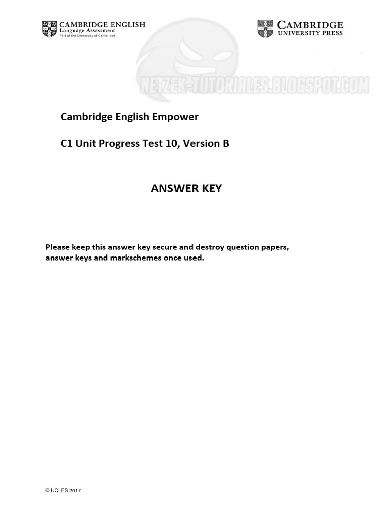 Unit 10 Progress Test Answer Key - Version B - Watermark | PDF