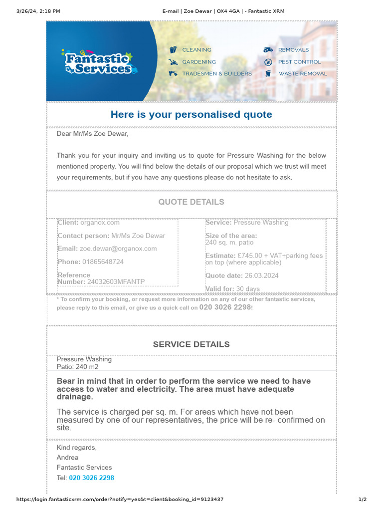 E-Mail - Zoe Dewar - OX4 4GA - Fantastic XRM | PDF