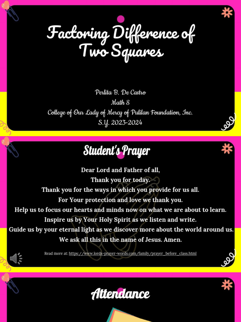 Math 8-Q1-L3.2-Factoring Difference of Two Squares | PDF ...