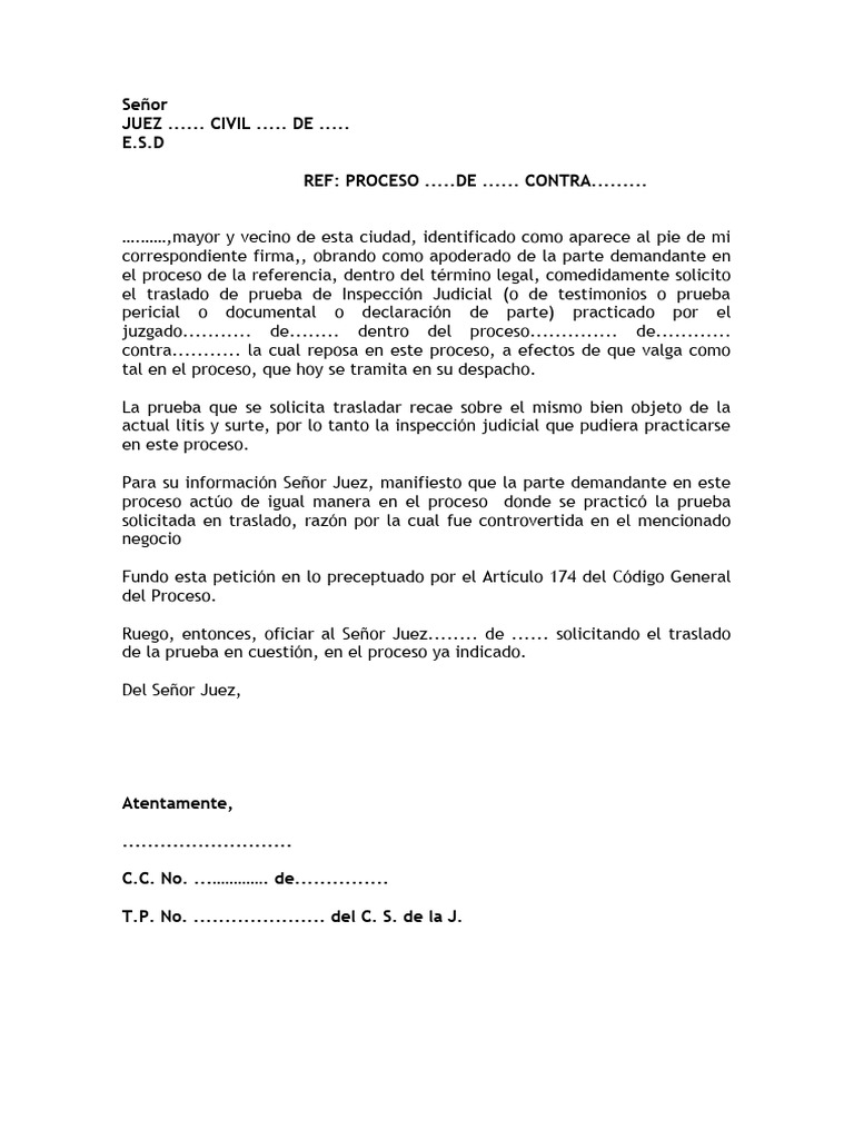 SOLICITUD DE TRASLADO DE PRUEBA | PDF