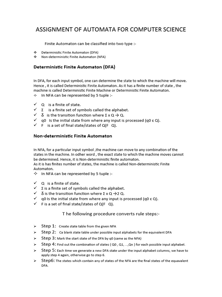 Assignment of Automata For Computer Science s1 | PDF | Theoretical Computer Science | Formal Methods