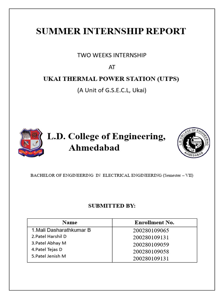 Summer Internship Report | PDF | Power Station | Electricity Generation