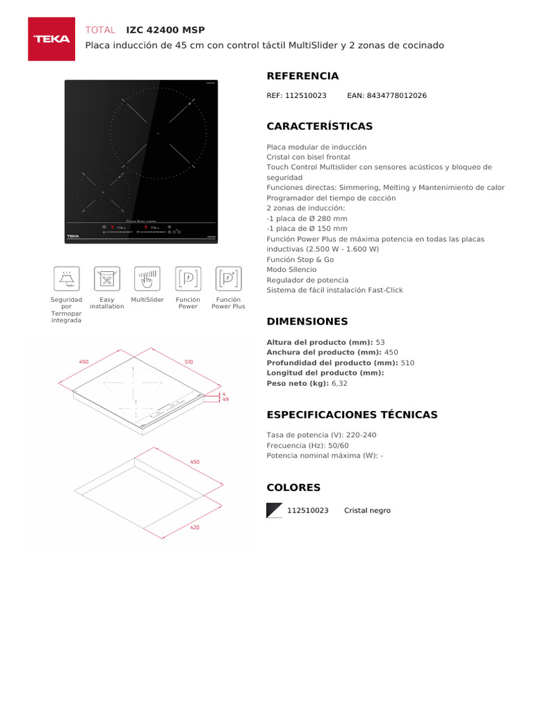 Placa Inducción MultiSlider 45cm | PDF