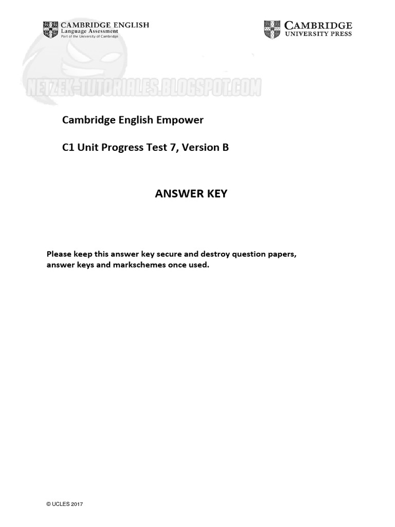 Unit 7 Progress Test Answer Key - Version B | PDF | Teaching Methods ...