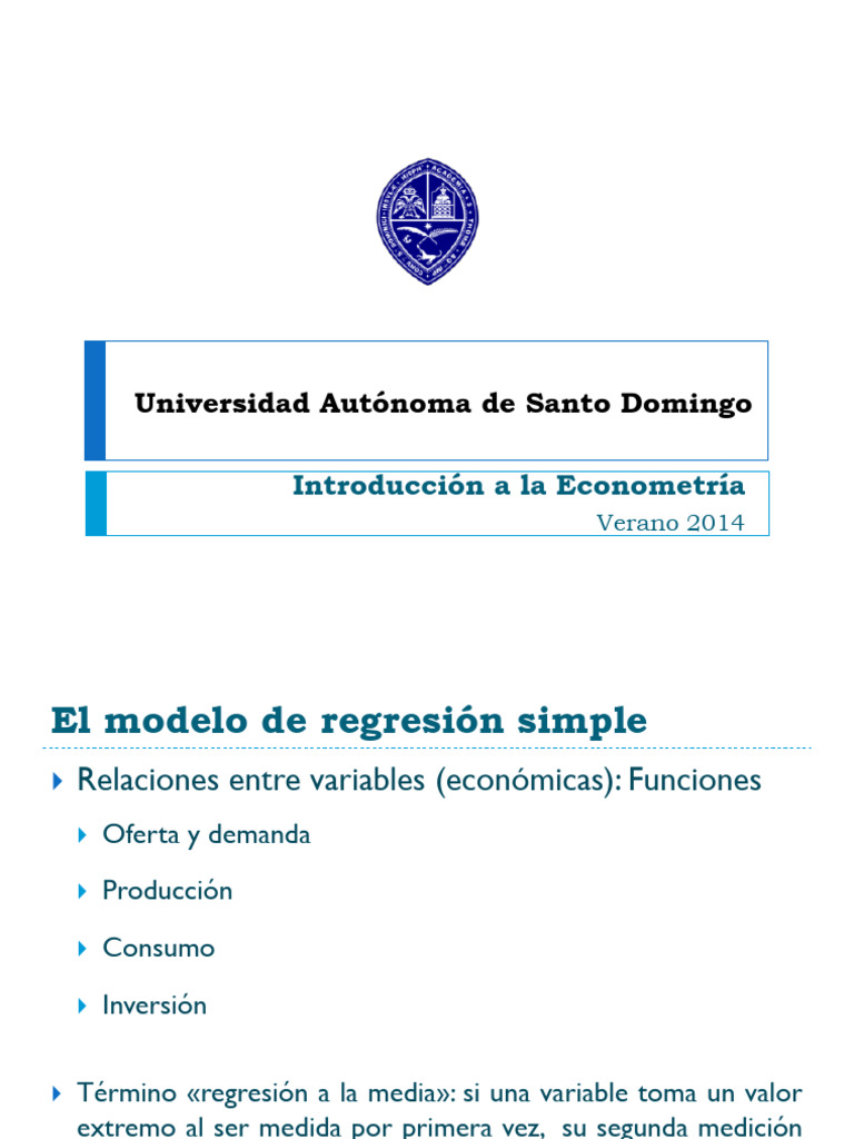 Introducción A La Econometría - Modelo de Regresión Simple | PDF | Análisis de regresión ...