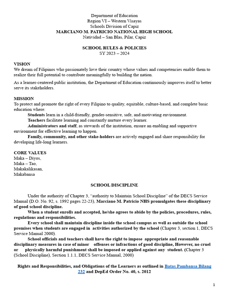 SCHOOL-POLICIES_2023-2024 | PDF | Disciplines