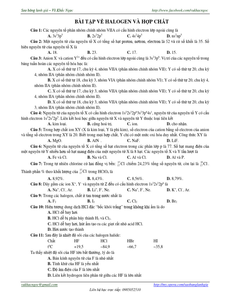 Ly Thuyet Va Bai Tap Ve Halogen 2k8 | PDF