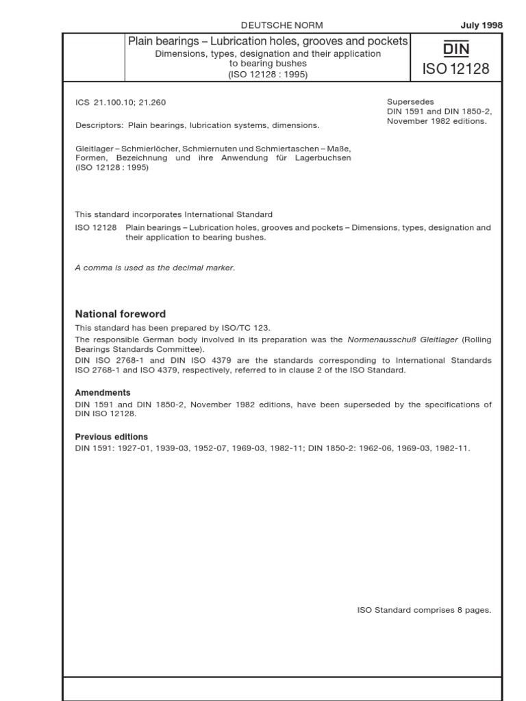 ISO 12128 Lubrication Holes, Grooves and Pockets - Dimensions, Types, Designation and Their ...