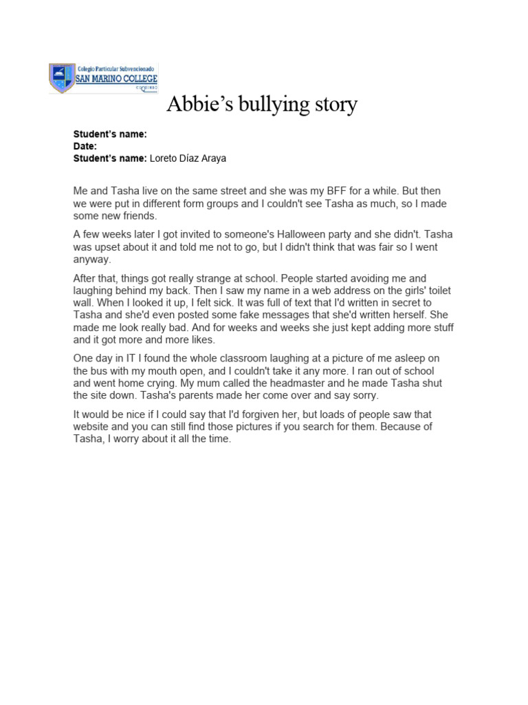 Abbie's Bullying Story Transcript British Council | PDF
