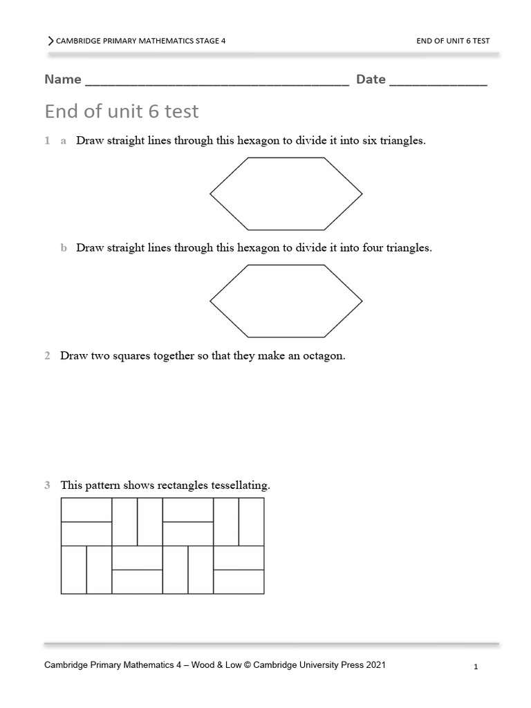 Prim Maths 4 2ed TR Unit 6 Test | PDF