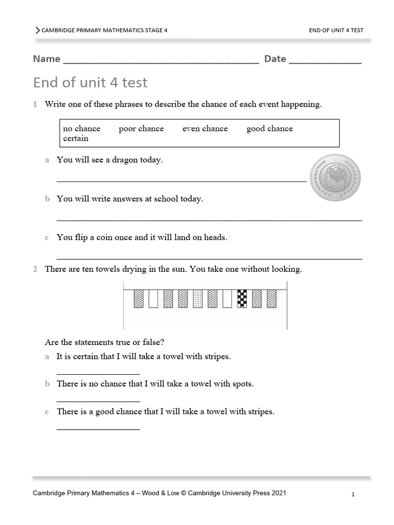 Primary Math Probability Test | PDF