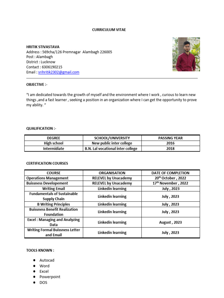 Hritik's Resume | PDF | Learning | Cognition