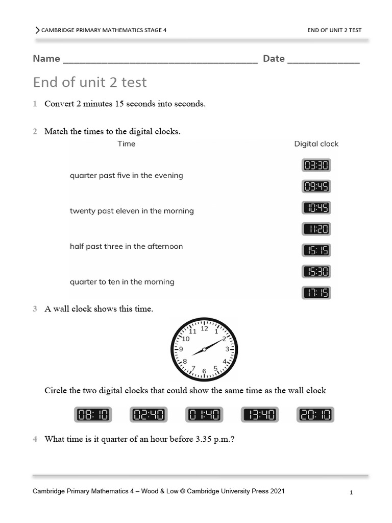 Prim Maths 4 2ed TR Unit 2 Test | PDF | Art