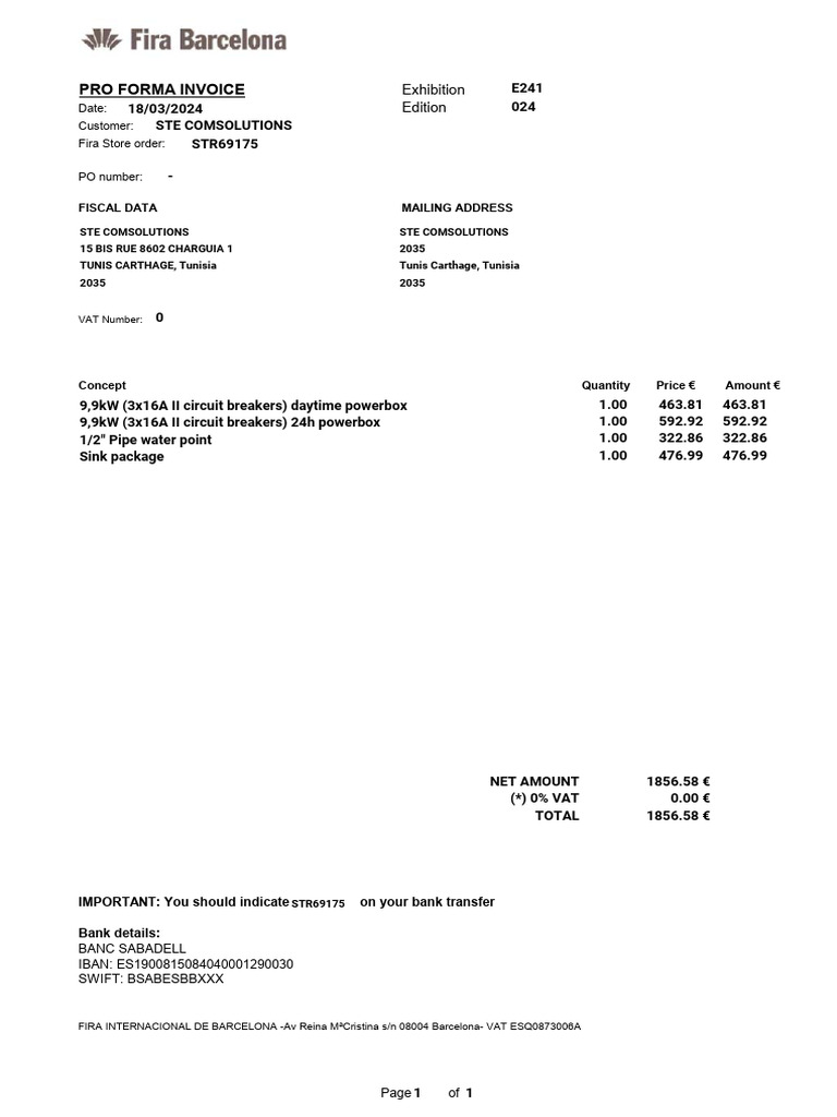 Pro Forma Invoice for Exhibition Services | PDF