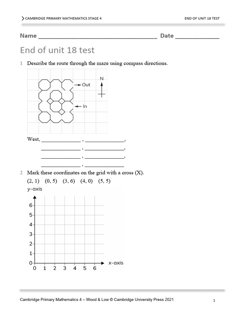 Prim Maths 4 2ed TR Unit 18 Test | PDF