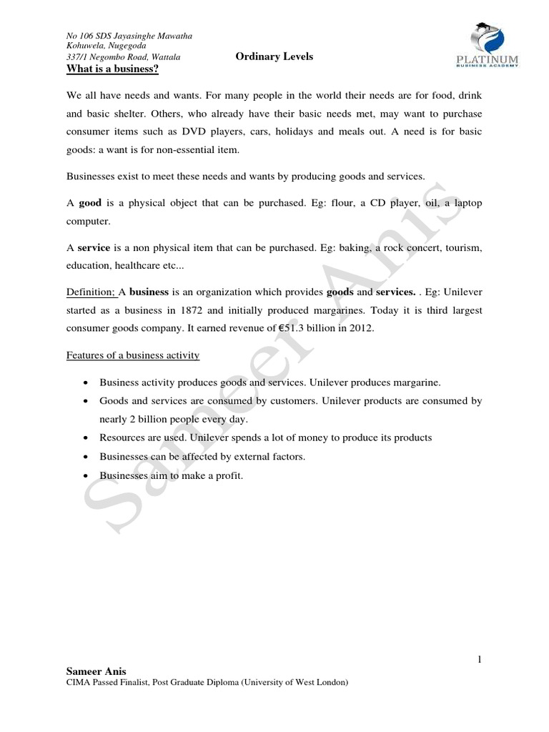 Overview of Business Activities | PDF | Profit (Economics) | State ...