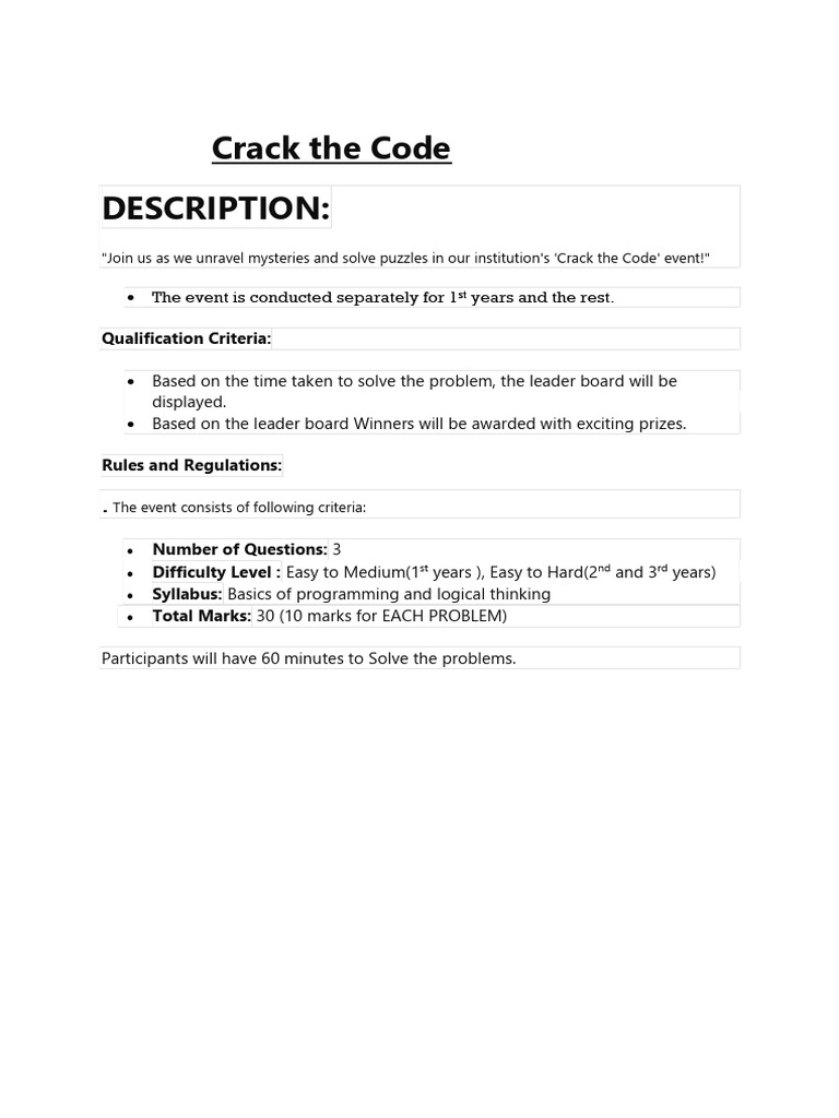 Crack the Code Event Details | PDF