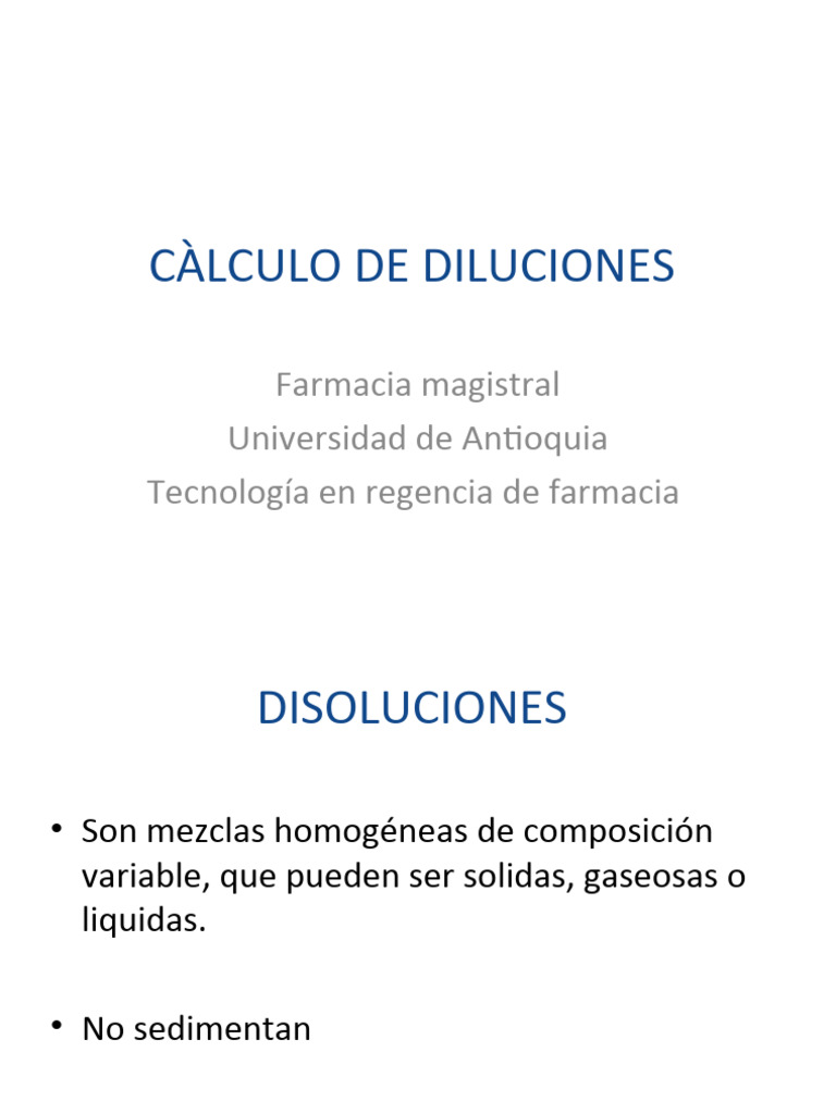 Calculo de Diluciones | PDF | Concentración | Sustancias químicas