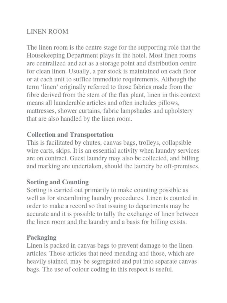 Linen Room Activities | PDF | Linens | Laundry