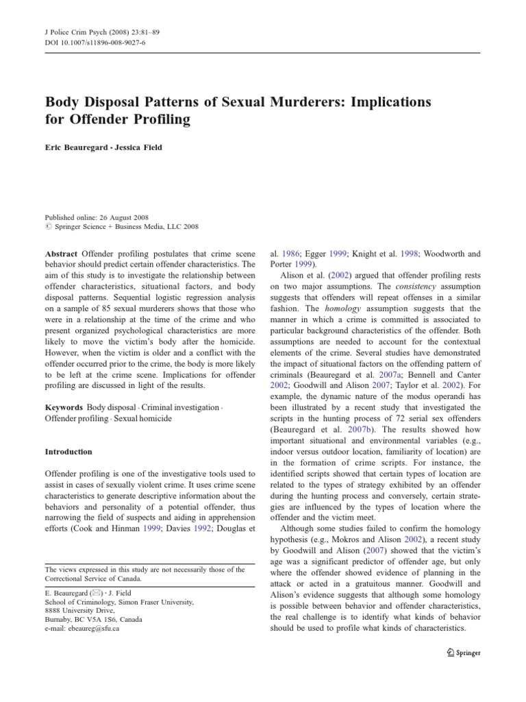 Body Disposal Pattern | PDF | Offender Profiling | Victimology